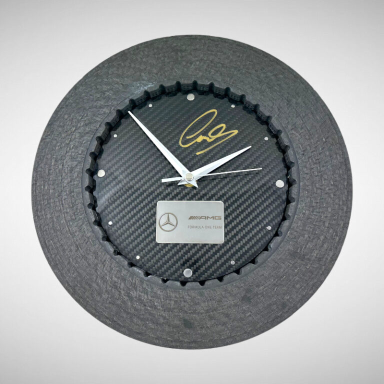Mercedes AMG Petronas Race Used Disc Clock Signed by Lewis Hamilton
